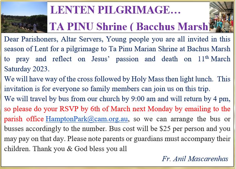 Lenten Pilgrimage to Ta Pinu Shrine (Bacchus Marsh) on 11-Mar-2023 – St ...